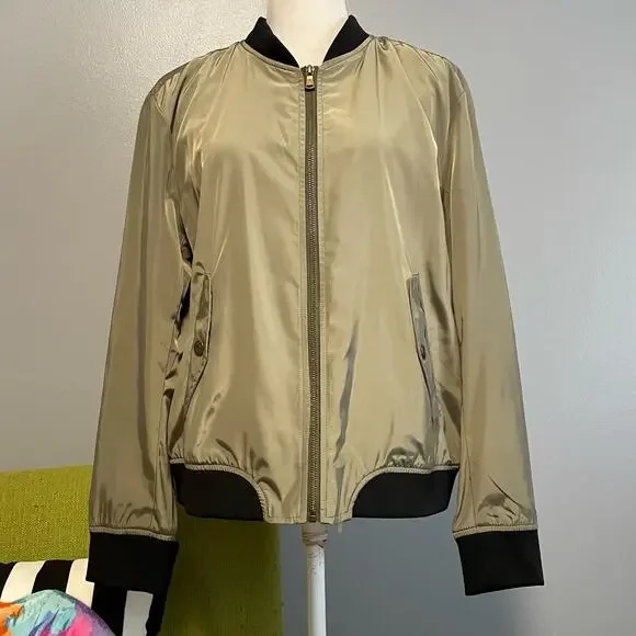 kenzie | Jackets & Coats | Kenzie Green Black Full Zipper Bomber Jacket ...